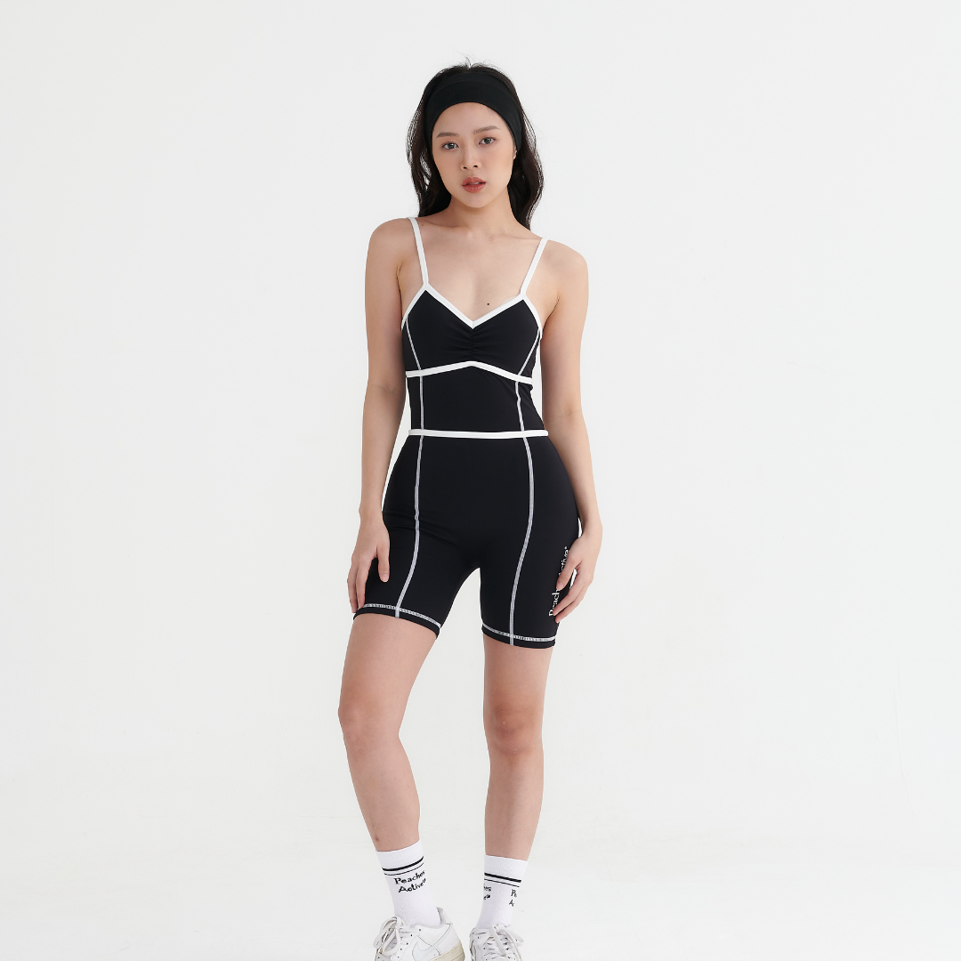 Chic Two-Tone Bodysuit - Nylon & Spandex Blend – Peaches Active